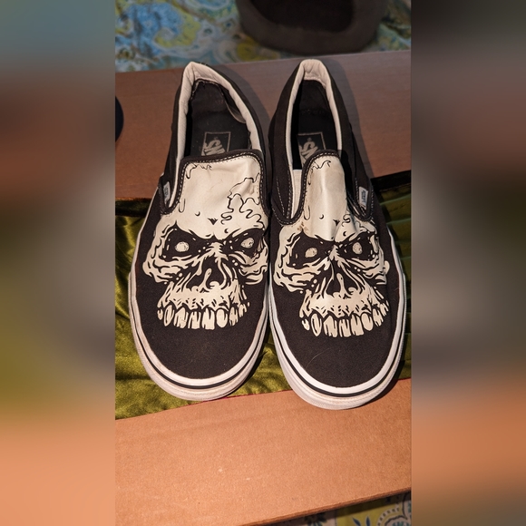 Vans | Shoes | Vans Classic Slip On Glow Skulls Blkwht Mns | Poshmark